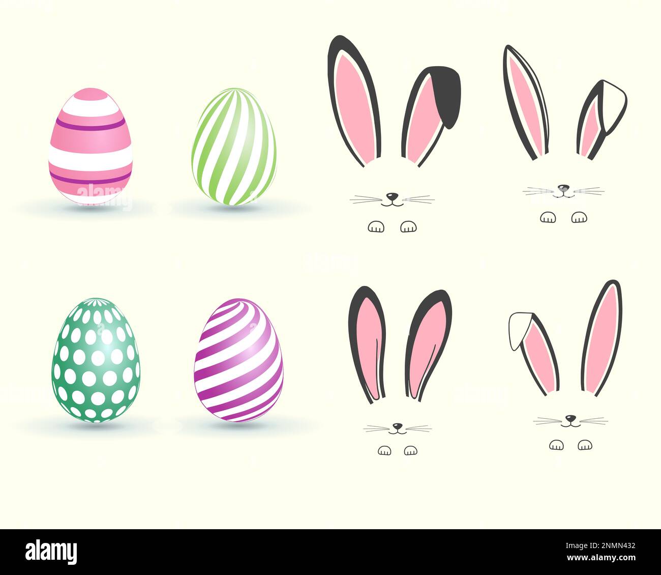 Easter bunny ears and easter eggs collection, Bunny face and egg ...