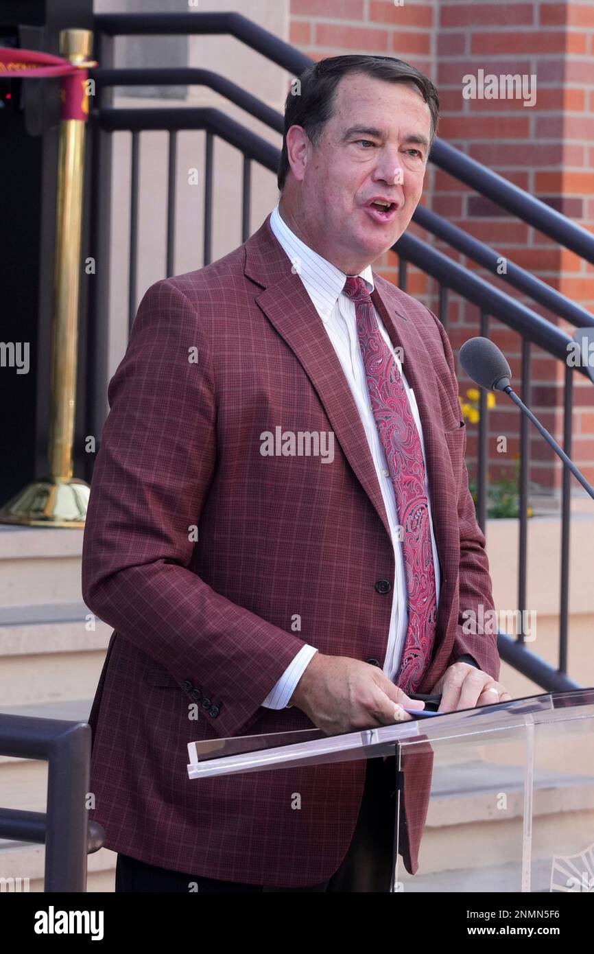 Southern California Trojans athletic director Mike Bohn speaks during a ...
