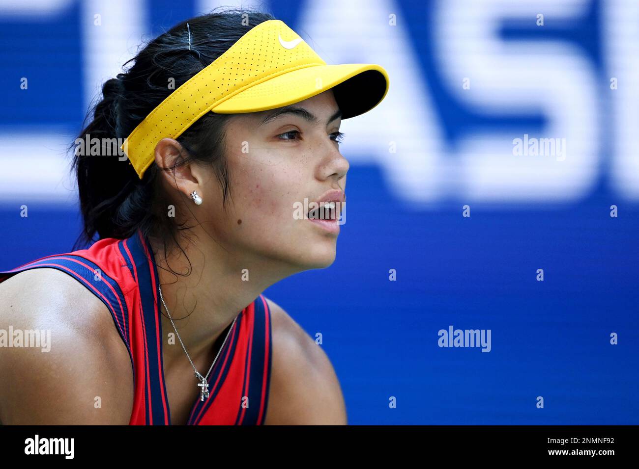 Emma Raducanu prepares to return a serve during a Women's Singles ...