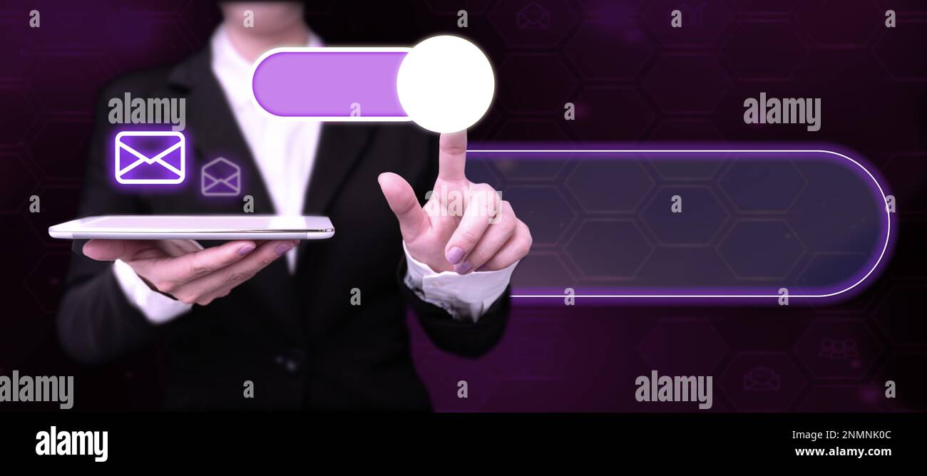 Lady In Uniform Standing Holding Tablet And Pressing On Virtual Button ...