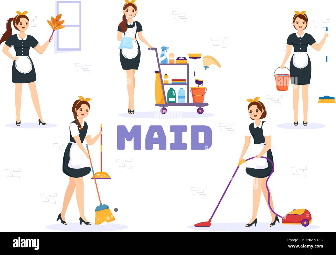 Professional Girl Maid Illustration of Cleaning Service Wearing her ...