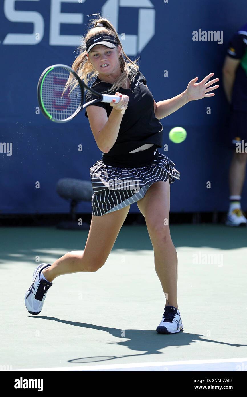 Linda Klimovicova returns a shot during a Junior Girls' Singles match ...