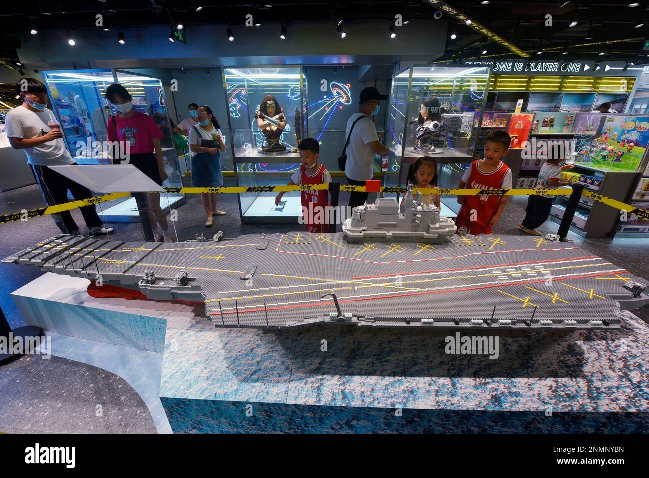 A view of a model of the Chinese aircraft carrier Shandong made of ...