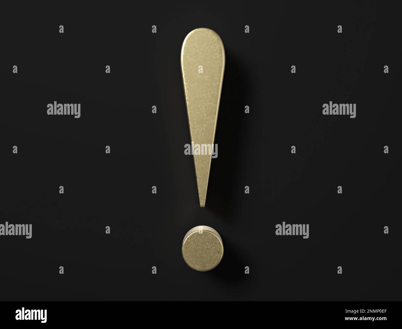 Gold exclamation mark symbol on a black background. 3d illustration ...