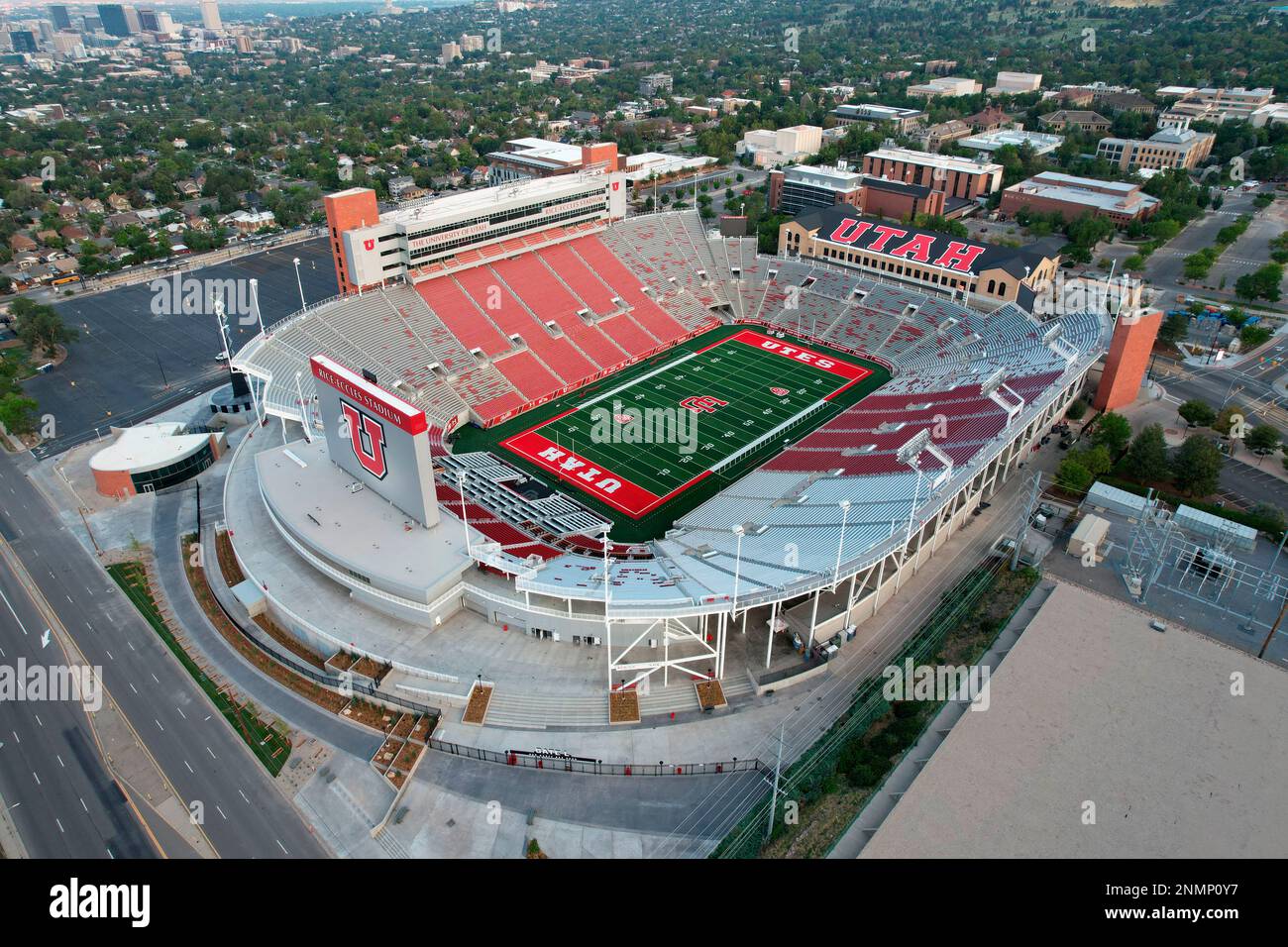 An aerial view of Rice-Eccles Stadium on the campus of the University ...
