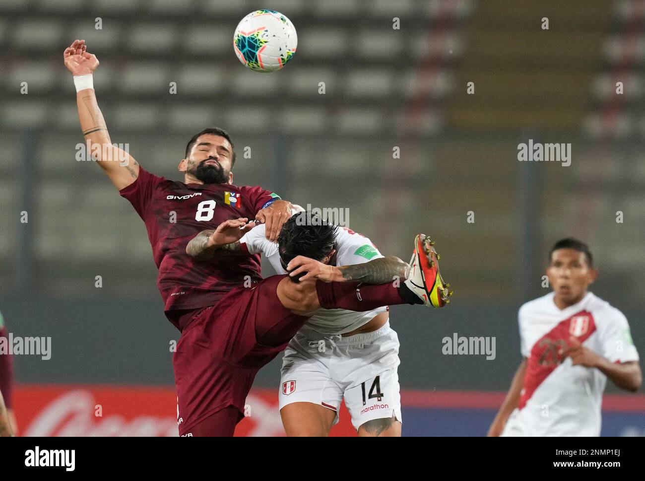 Venezuela's Tomas Rincon, left, and Peru's Gianluca Lapadula fight for ...