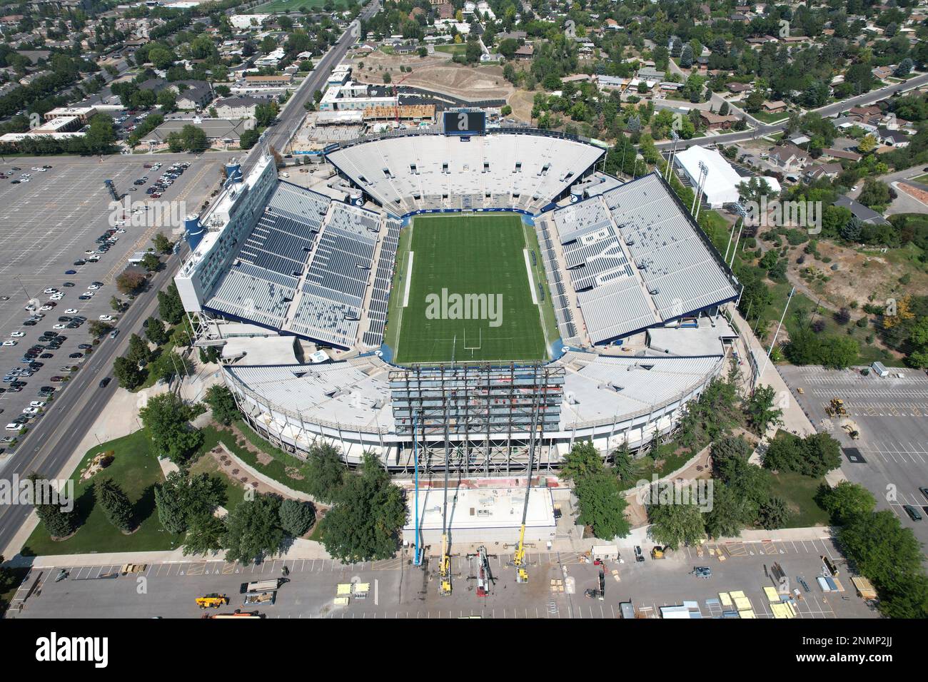 An aerial view of LaVell Edwards stadium on the campus of Brigham Young ...