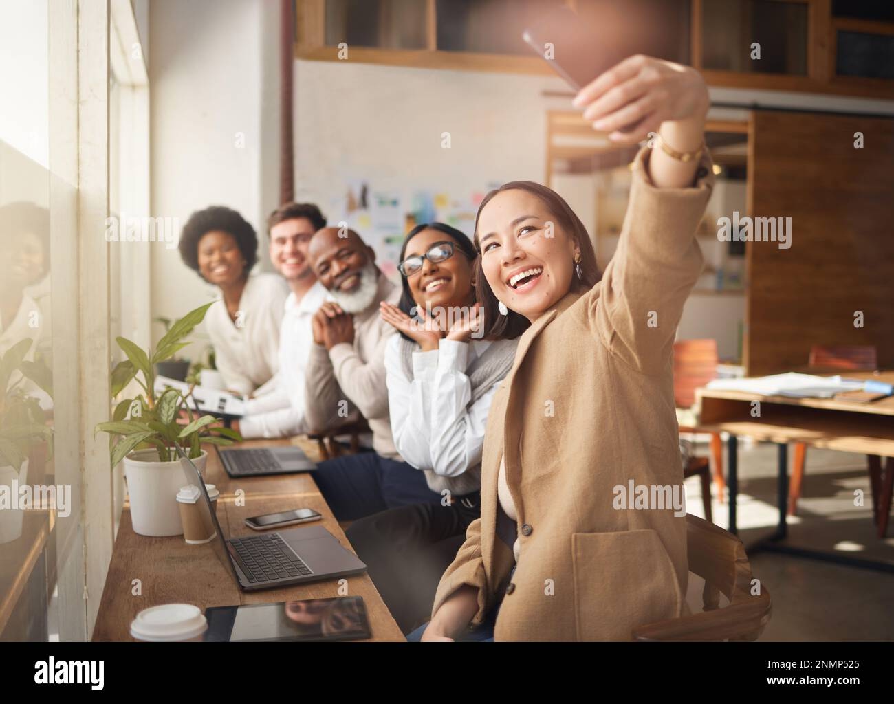 Selfie, friends and memory with a business team working in the ...