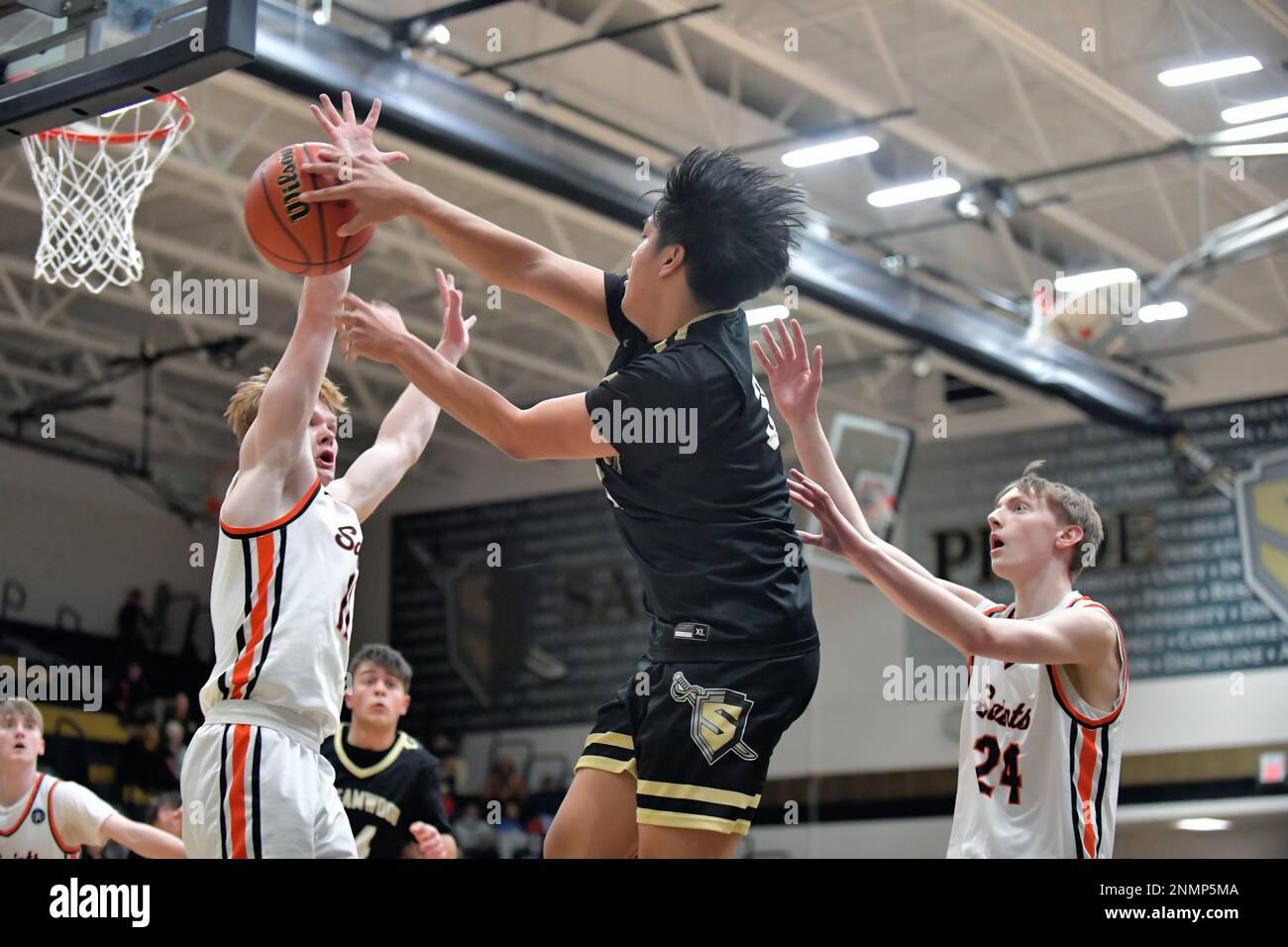 USA Player having his shot blocked by a defender after advancing along ...