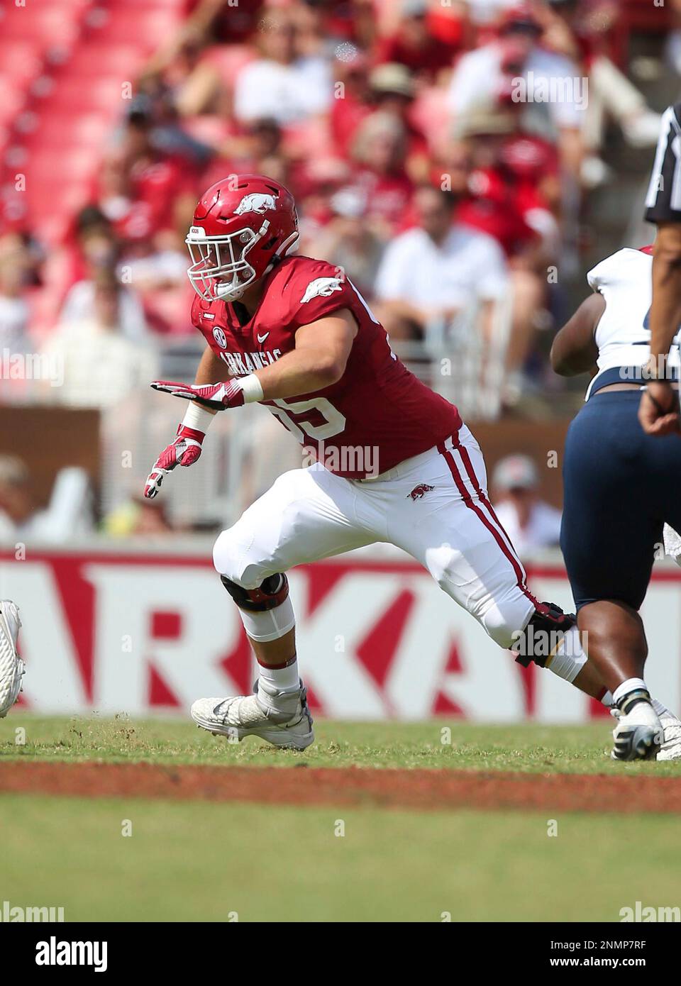 September 4, 2021: Beaux Limmer #55 Arkansas offensive guard take a ...