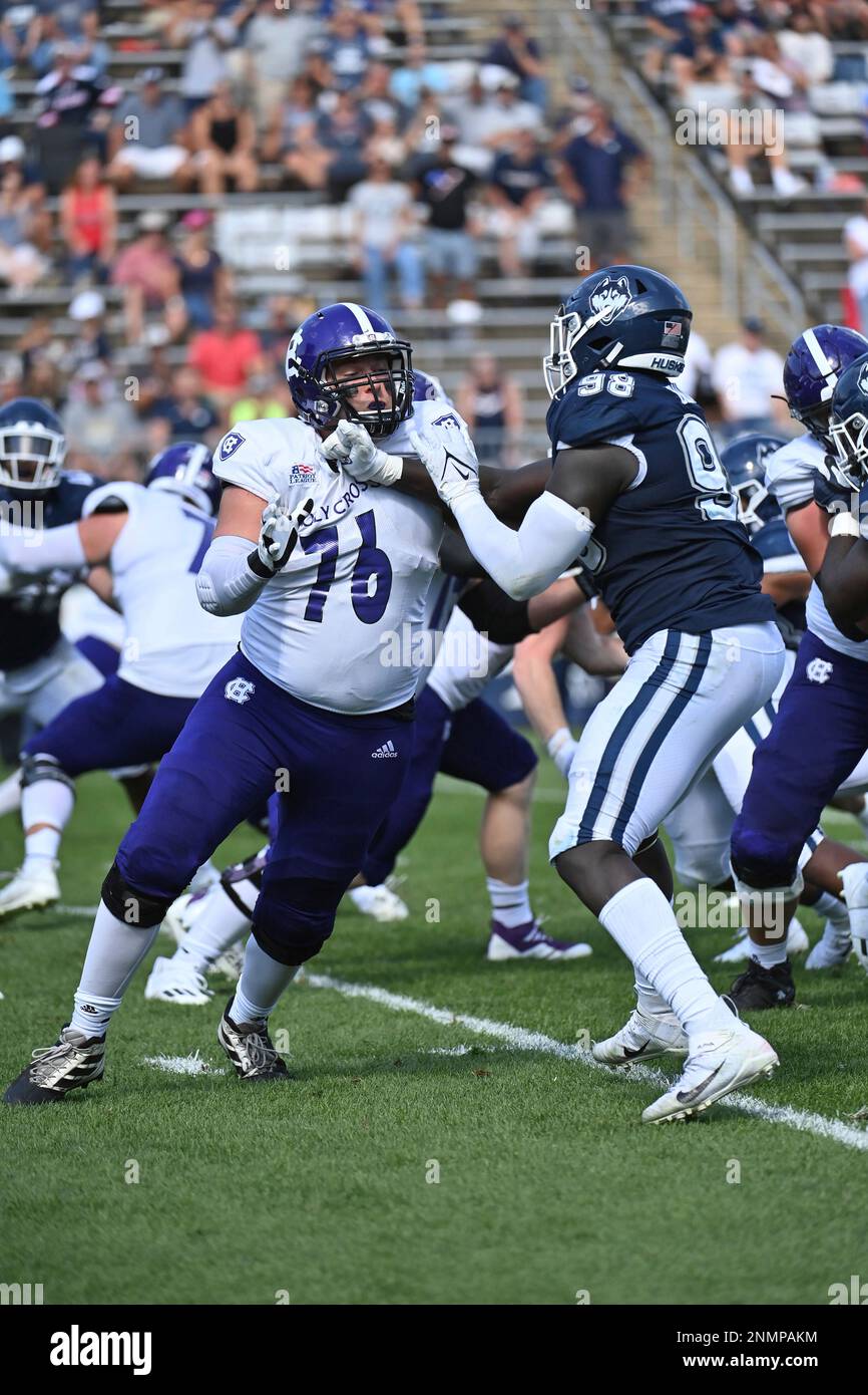 EAST HARTFORD, CT - SEPTEMBER 04: Holy Cross Crusaders offensive ...