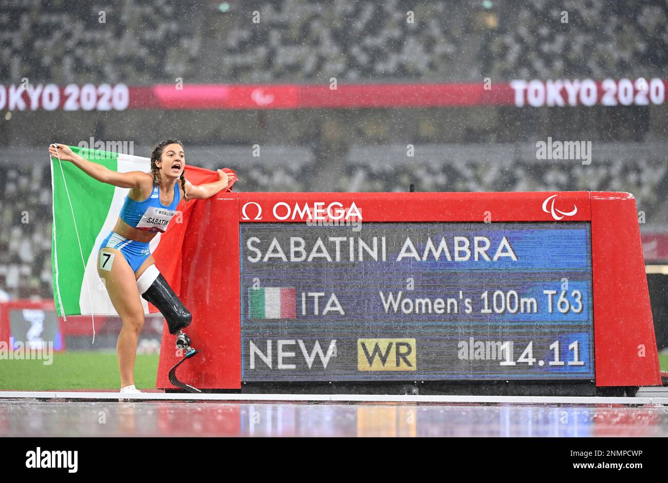 Italy's SABATINI Ambra poses for a photo after winning the Women's 100m ...