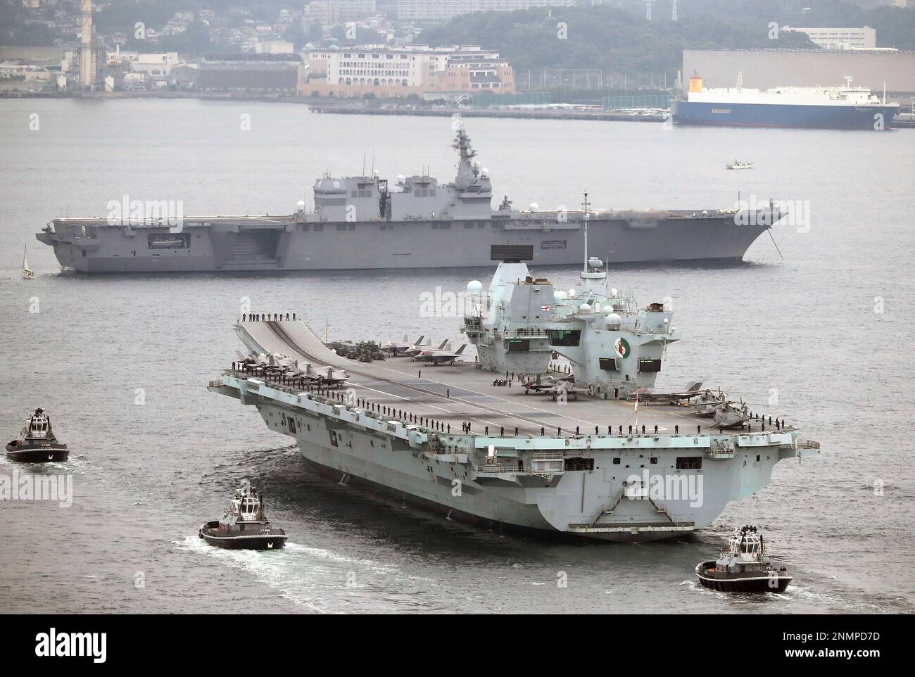 An aerial photo shows HMS Queen Elizabeth, an aircraft carrier of Unite ...