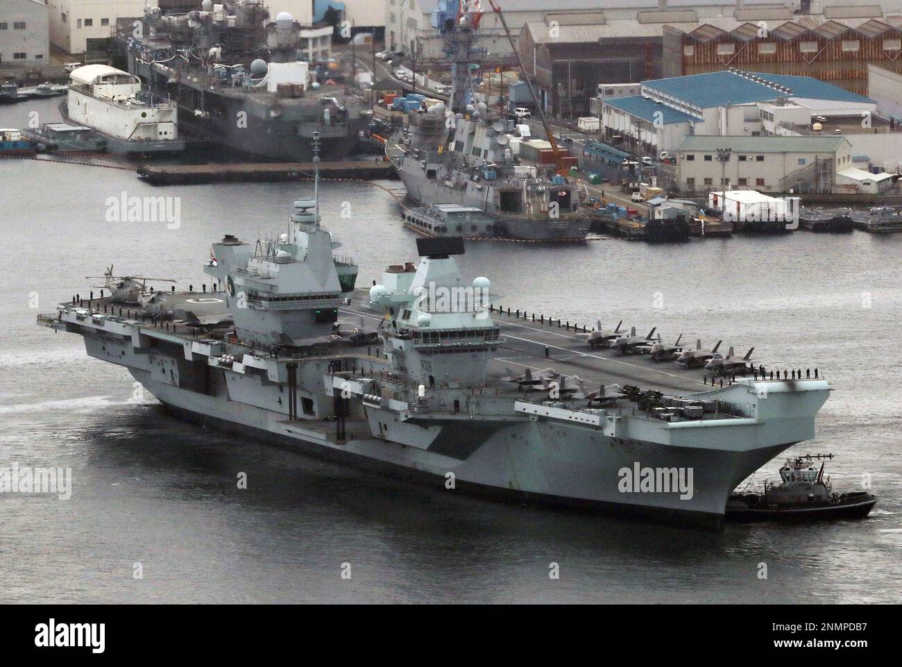 An aerial photo shows HMS Queen Elizabeth, an aircraft carrier of Unite ...