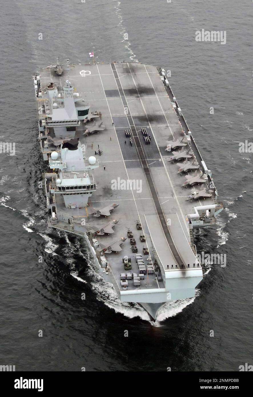 An aerial photo shows HMS Queen Elizabeth, an aircraft carrier of Unite ...