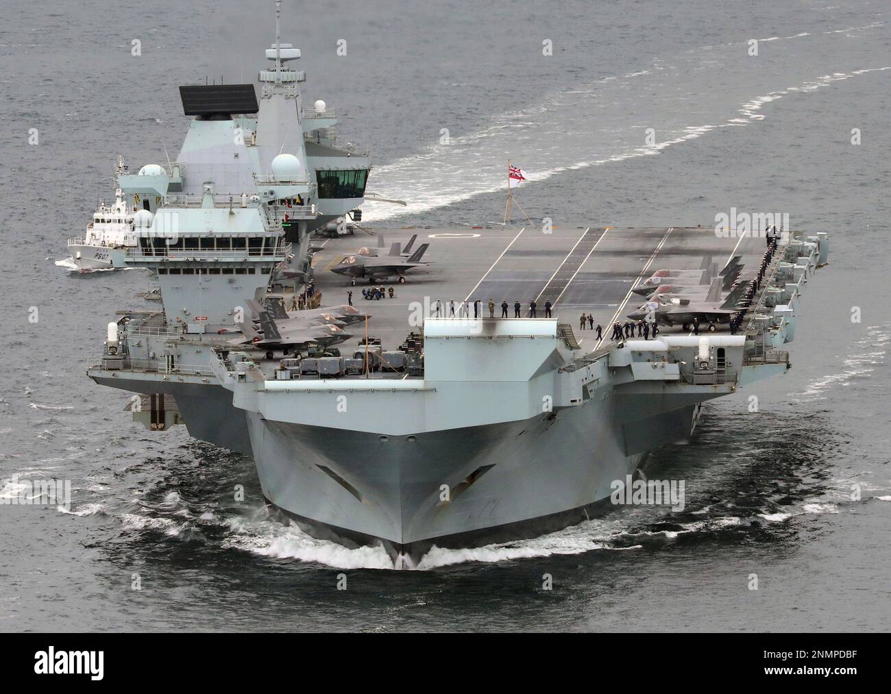 An aerial photo shows HMS Queen Elizabeth, an aircraft carrier of Unite ...