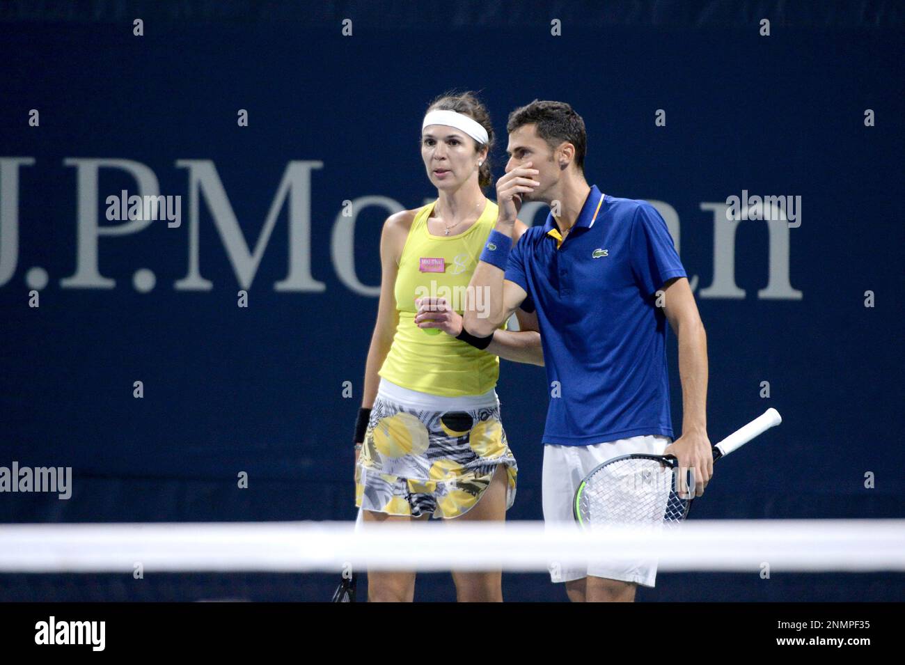 during a Mixed Doubles match at the 2021 US Open, Friday, Sep. 3, 2021 ...