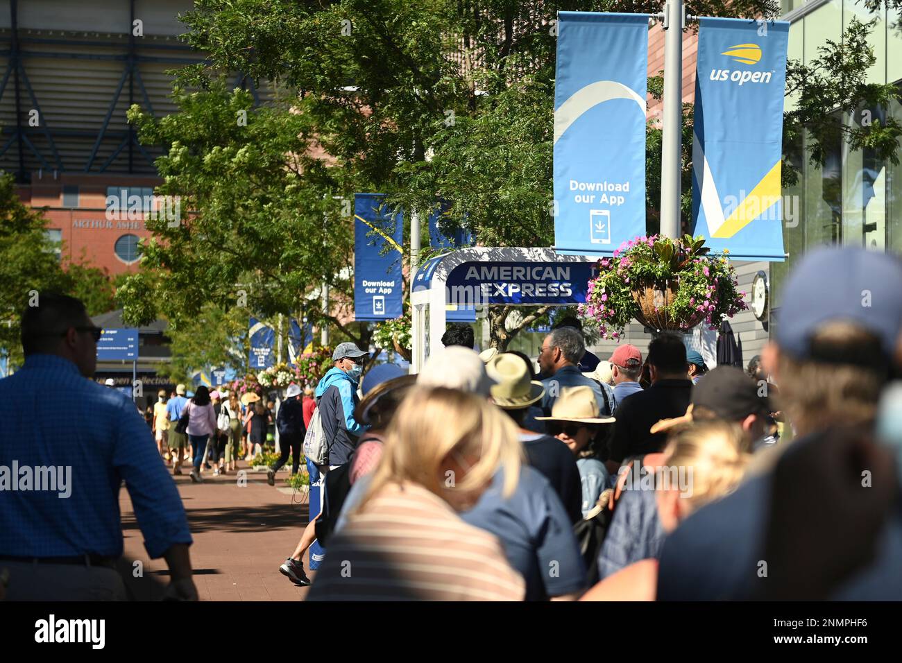 Spectators walk around the grounds at the 2021 US Open, Friday, Sep. 3 ...