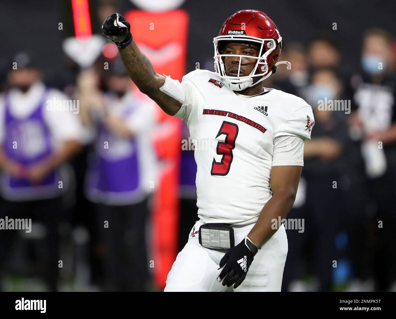 Eastern Washington quarterback Eric Barriere (3) reacts after ...