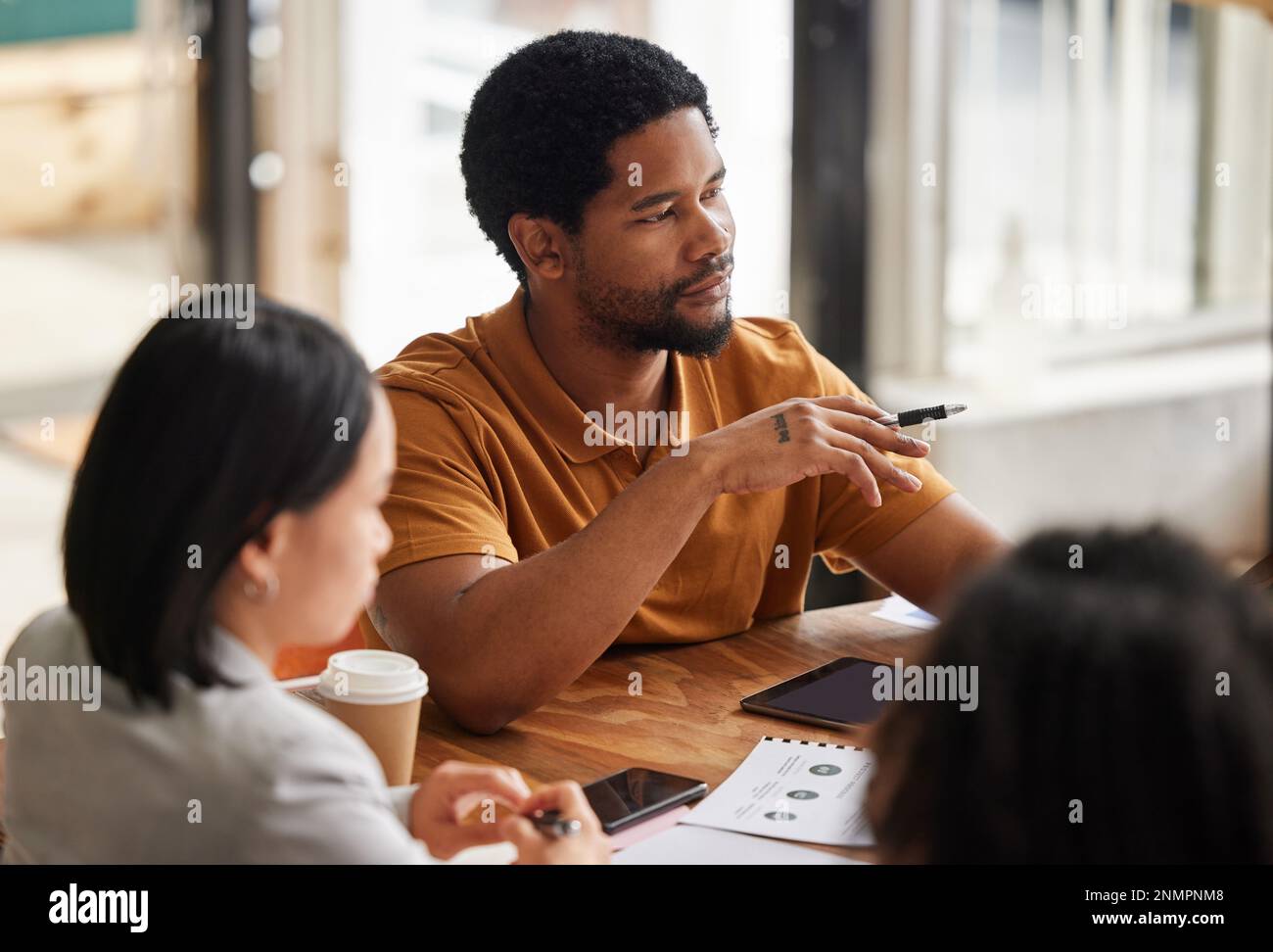 Planning, brainstorming and black man in startup meeting for creative ...