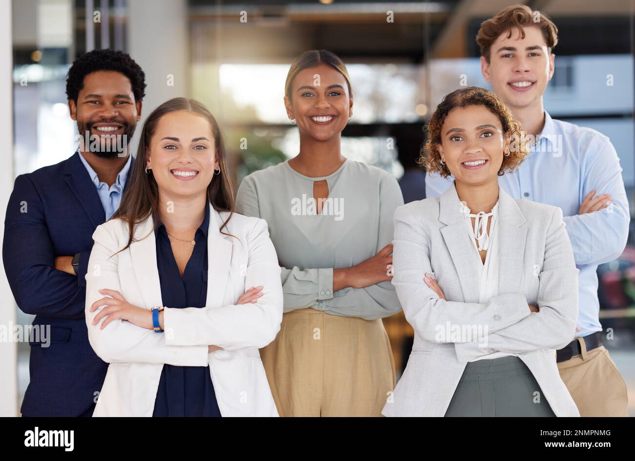 Teamwork, smile and portrait of business people in office with crossed ...