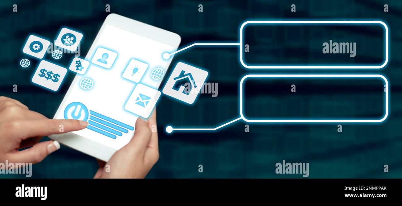 Hand holding mobile phone with important new information on display ...