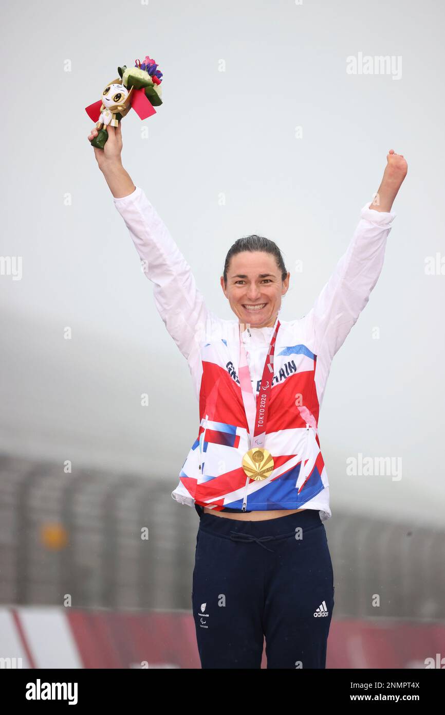 Great Britain's STOREY Sarah attends a victory ceremony after winning ...