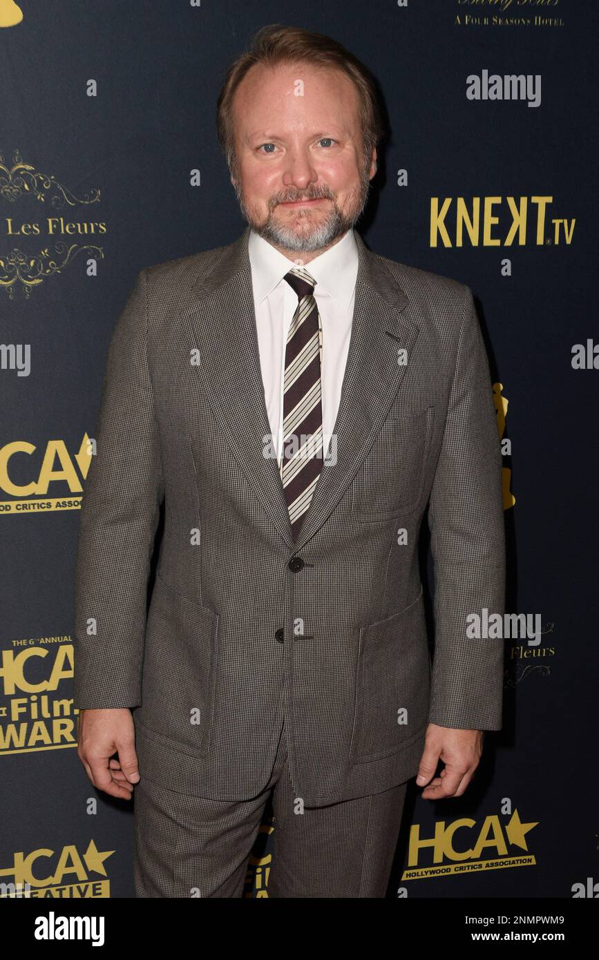 Rian Johnson attends the red carpet of the 2023 HCA Film Awards. Photo ...