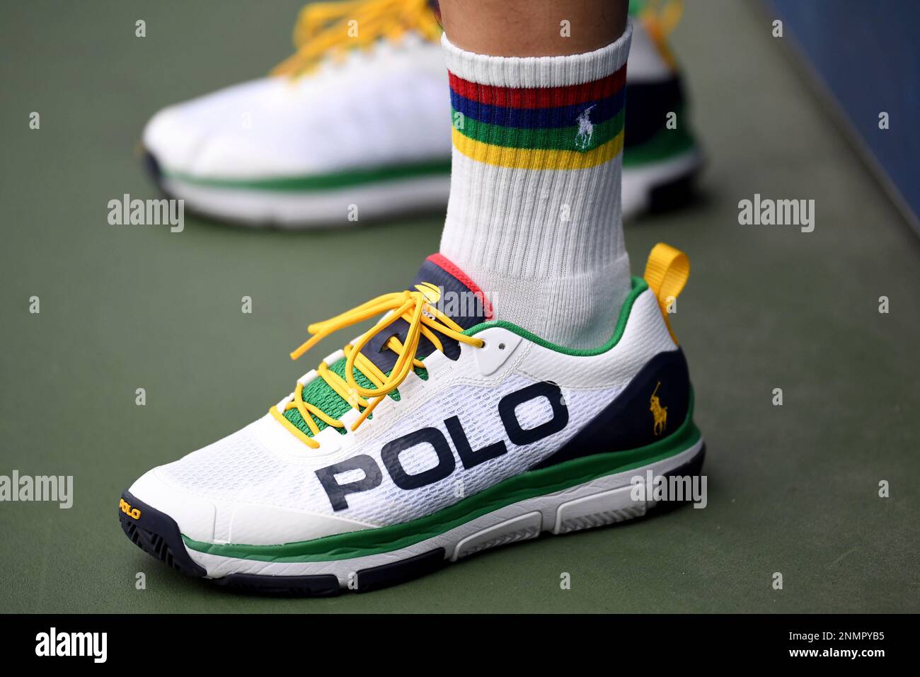 A detailed view of the shoes of a ball person during a Men's Singles ...