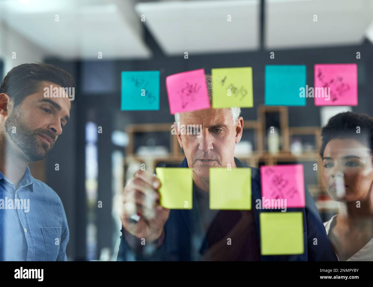 In mind mapping mode. a group of colleagues having a brainstorming ...