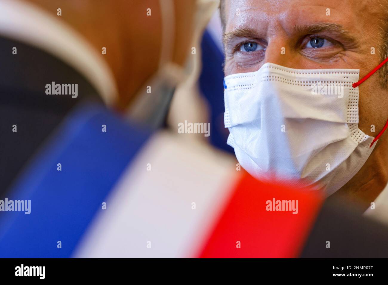 French President Emmanuel Macron greets local elected representatives ...
