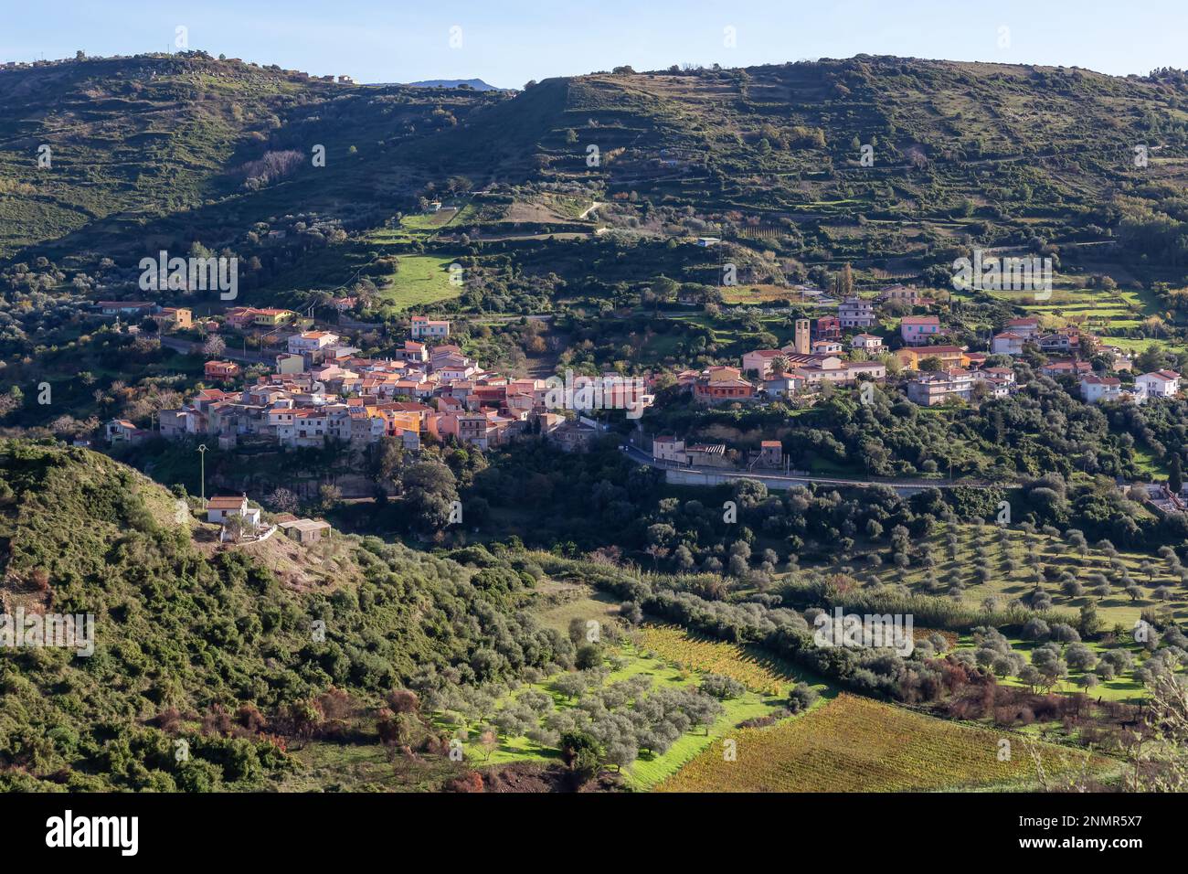 Farms and Small Town in Mountains. Modolo, Sardinia, Italy Stock Photo ...