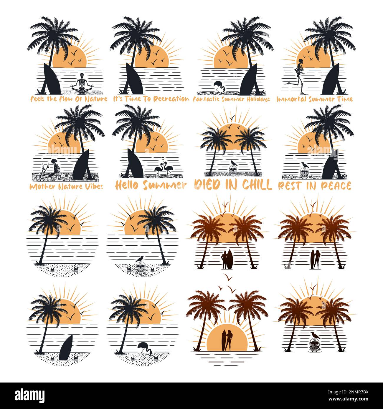 Ocean and beach panoramic landscape collection. Editable, resizable ...