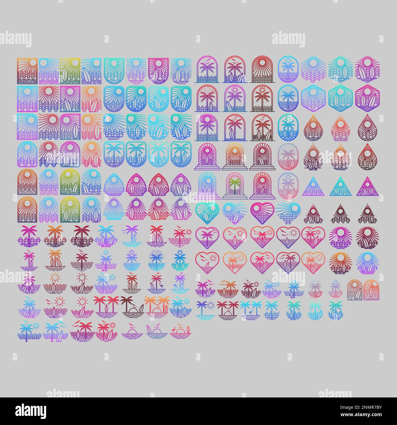 Ocean and beach panoramic landscape collection. Editable, resizable ...