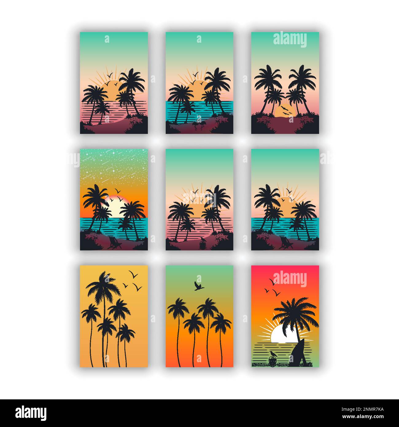 Ocean and beach panoramic landscape collection. Editable, resizable ...