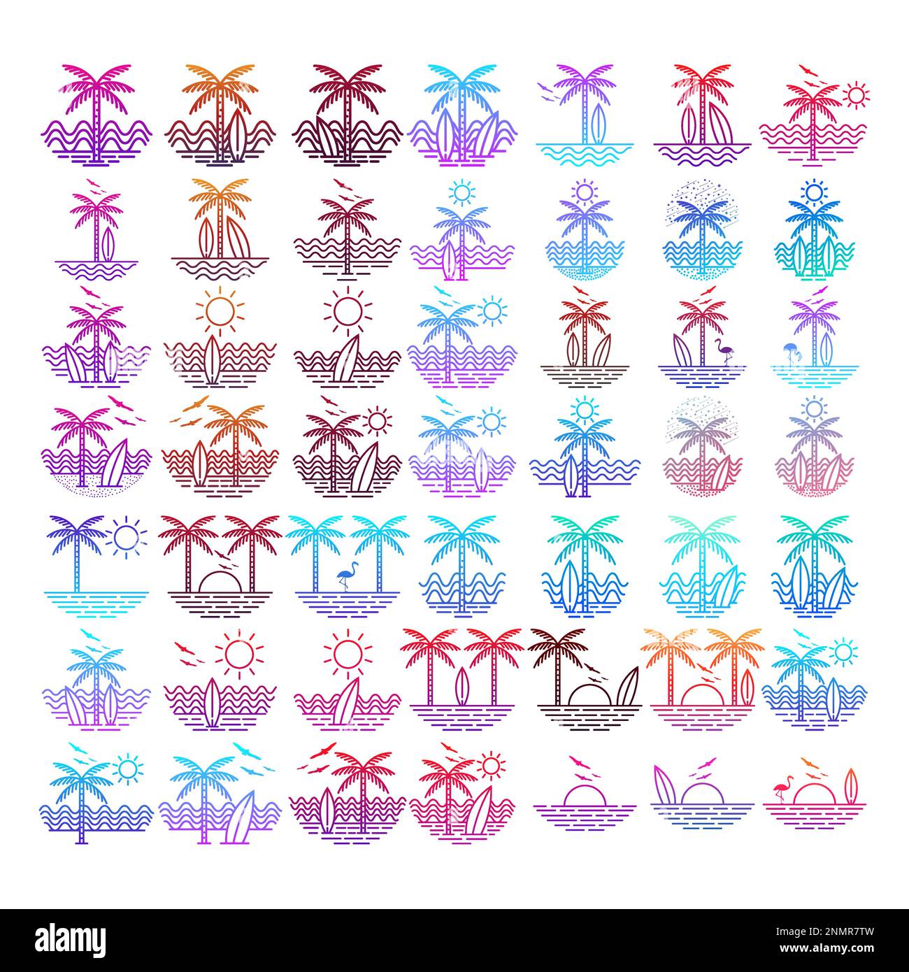 Ocean and beach panoramic landscape collection. Editable, resizable ...
