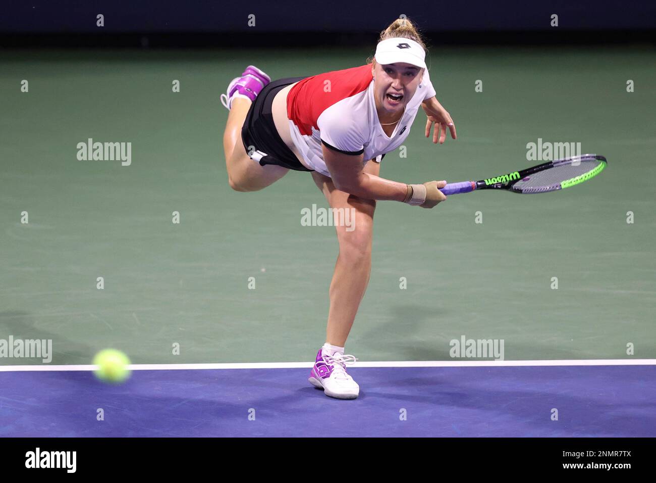 Anna Blinkova serves to Valentini Grammatikopoulou during a Women's ...
