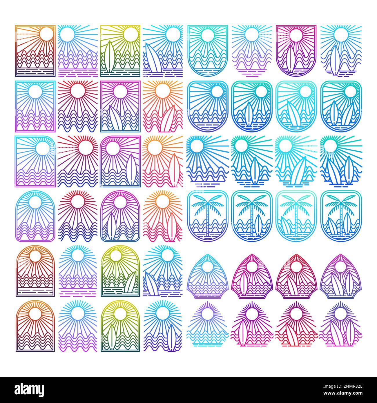 Ocean and beach panoramic landscape collection. Editable, resizable ...