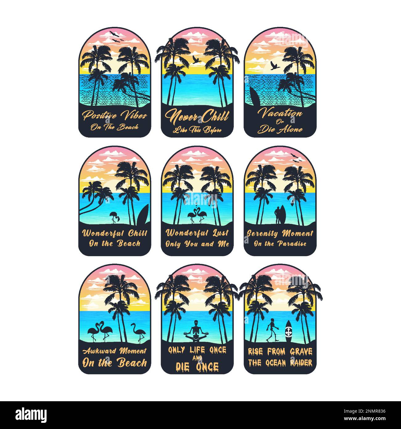 Ocean and beach panoramic landscape collection. Editable, resizable ...