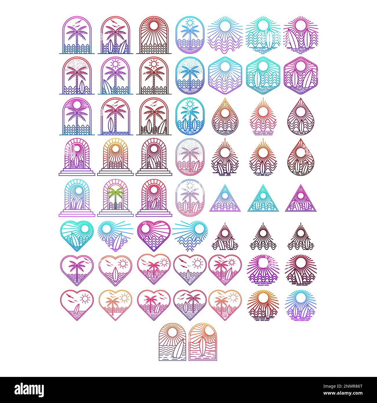 Ocean and beach panoramic landscape collection. Editable, resizable ...