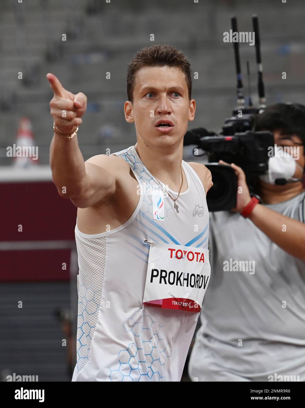 PROKHOROV Anton of RPC (Russian Paralympic Committee) reacts after Athletics men's 100m - T63 ...