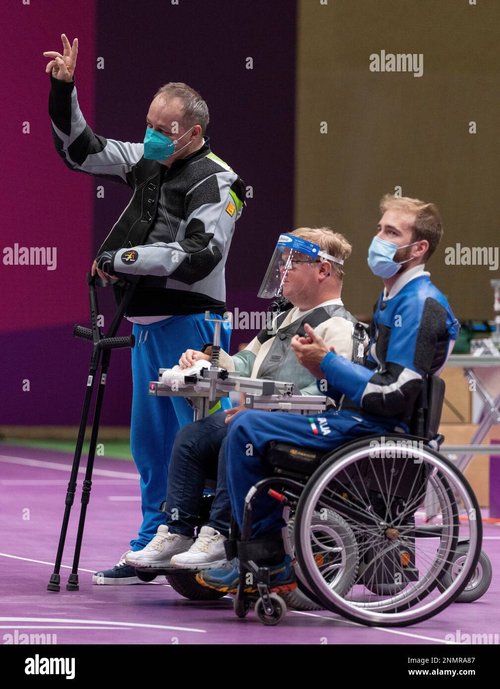 Left to right; Slovenia's silver medalist Francek Gorazd Tirsek, Sweden ...