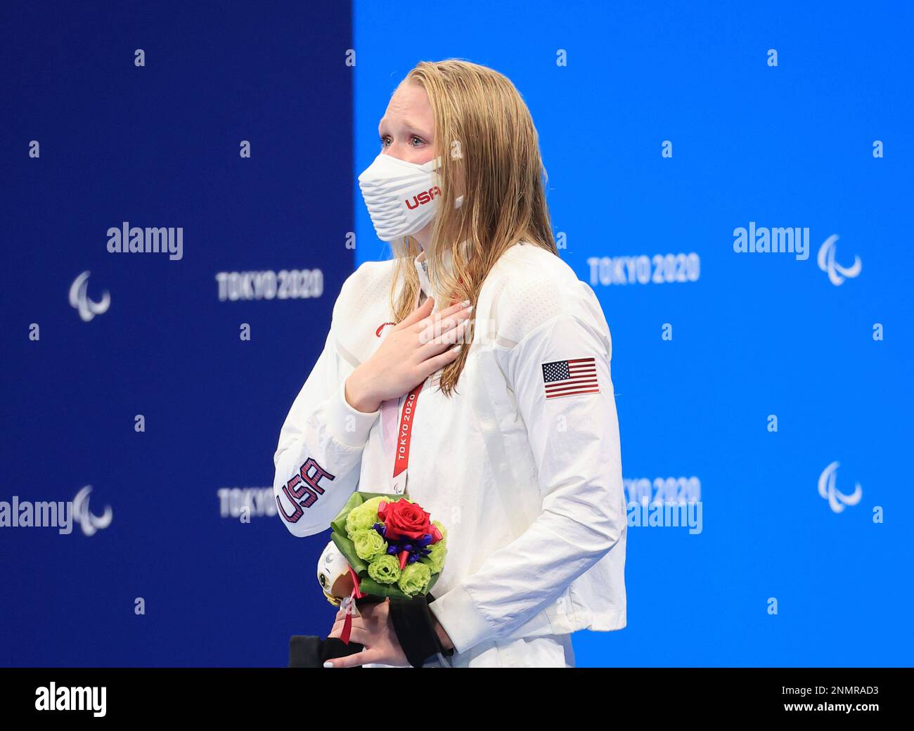 USA's ASPDEN Hannah attends a victory ceremony after winning the Women ...
