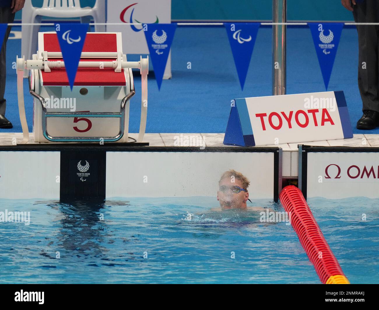 Ukraine's TRUSOV Andrii reacts after winning the Men's 100m Backstroke ...
