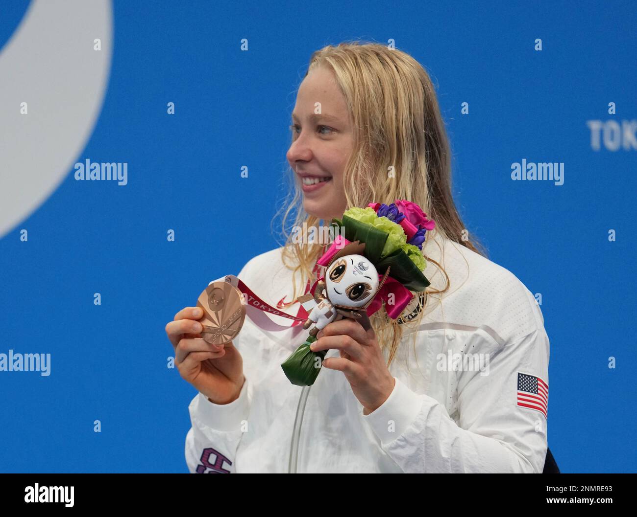 USA's GAFFNEY Julia attends a victory ceremony after placing 3rd in the ...