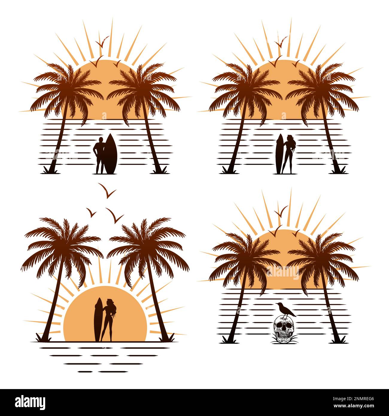 Summer time on the beach artwork design collection. Editable, resizable ...