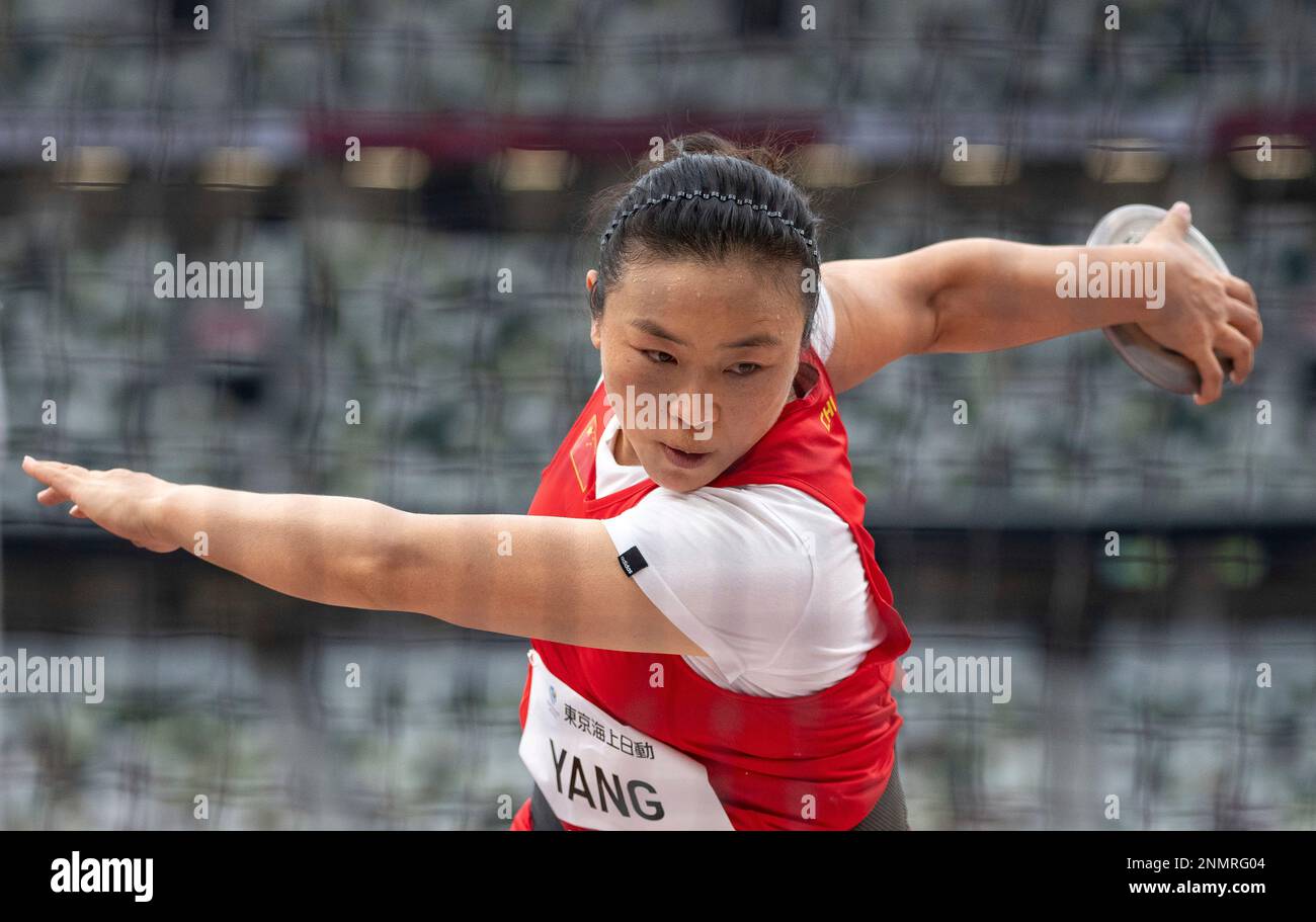 Yue Yang of China competes in the athletics women's discus F44 at the ...