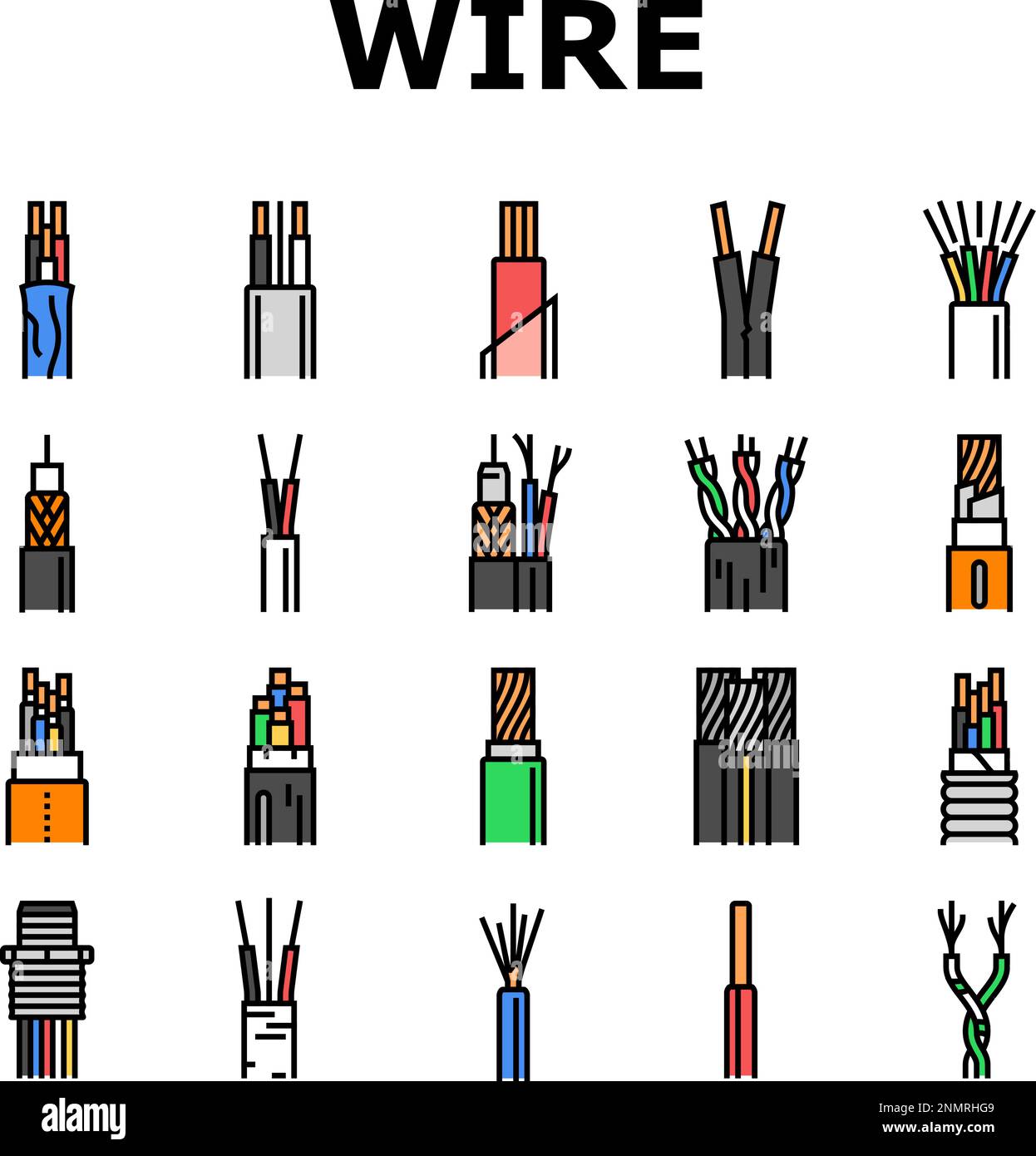 wire cable technology connection icons set vector Stock Vector Image ...