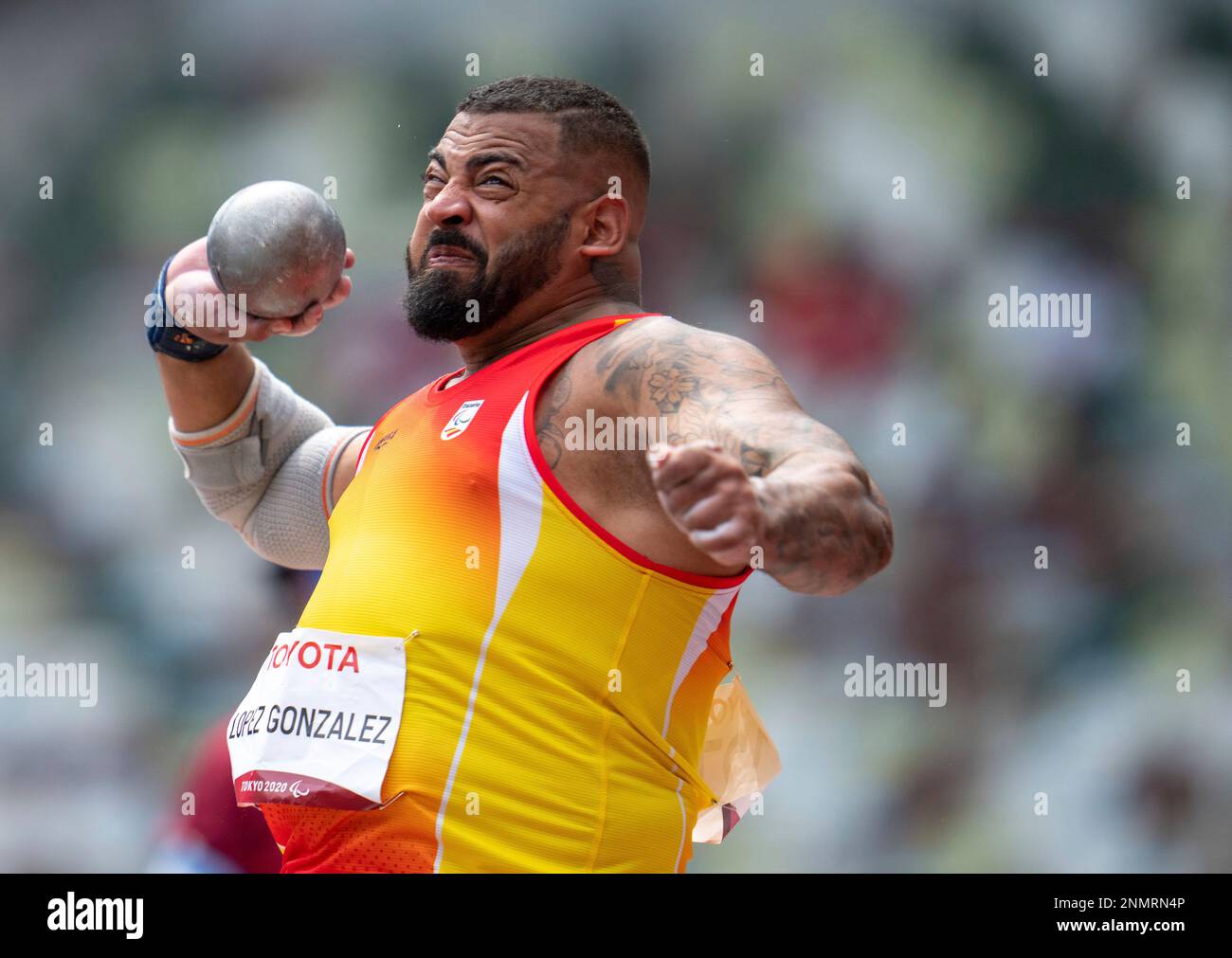Kim Lopez Gonzalez of Spain competes in the athletics men's shot put ...