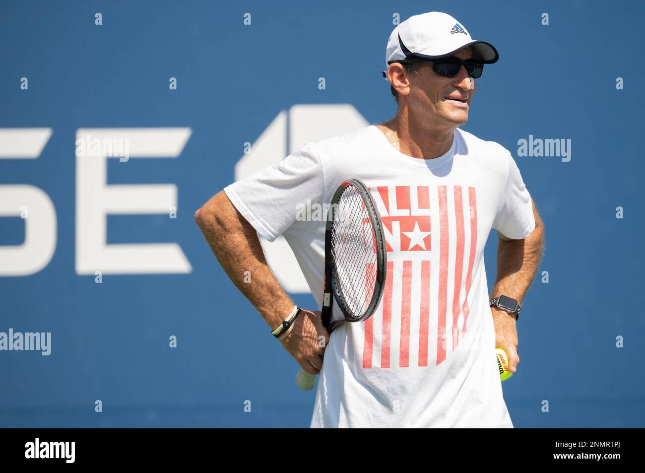 Dean Goldfine, Sebastian Korda's coach, during practice at the 2021 US ...